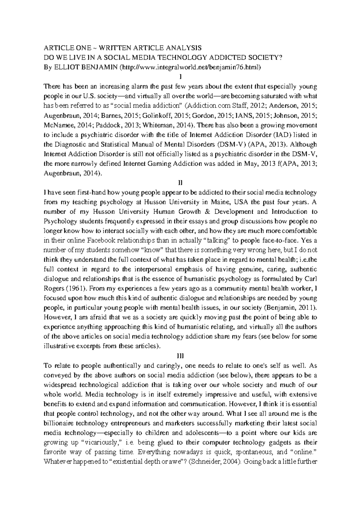 Written article analysis - ARTICLE ONE ~ WRITTEN ARTICLE ANALYSIS DO WE ...