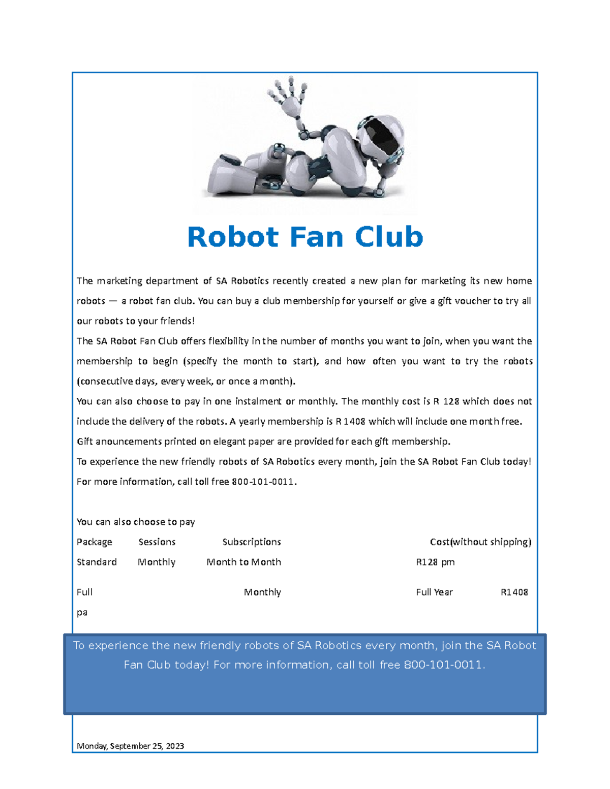 Robot Club Flyer - csil - Robot Fan Club The marketing department of SA ...