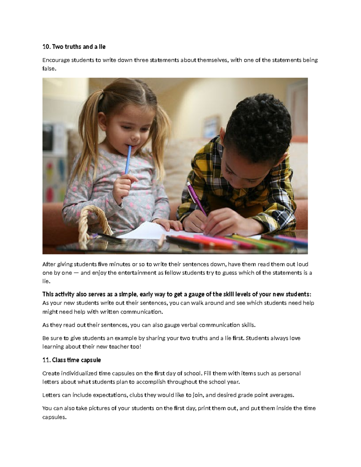 Intro class - PSU - Two truths and a lie Encourage students to write ...