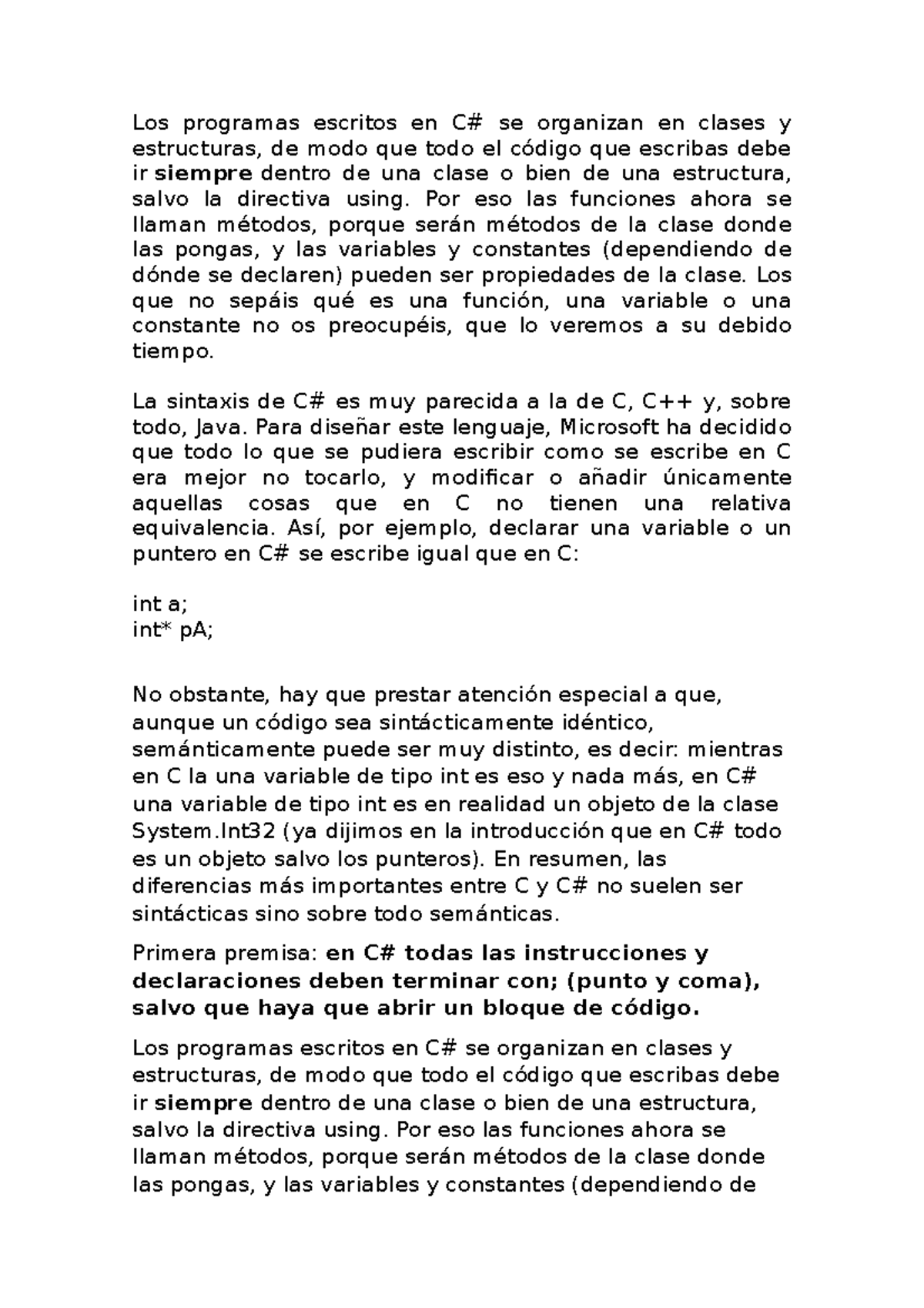 C# Sintaxis - Tarea de hace años - Los programas escritos en C# se ...