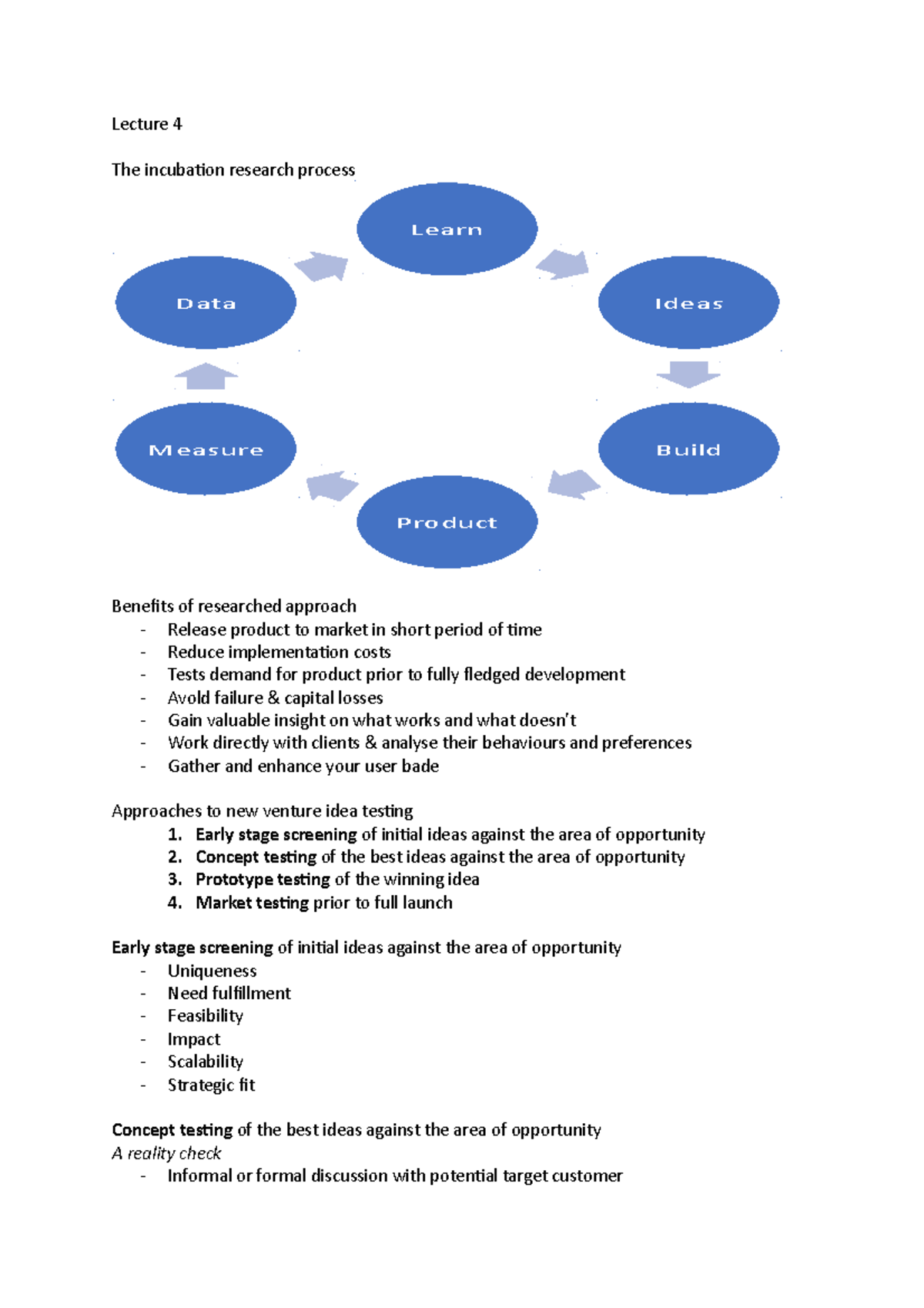 Lecture 4 - Lecture 4 The incubation research process Benefits of ...
