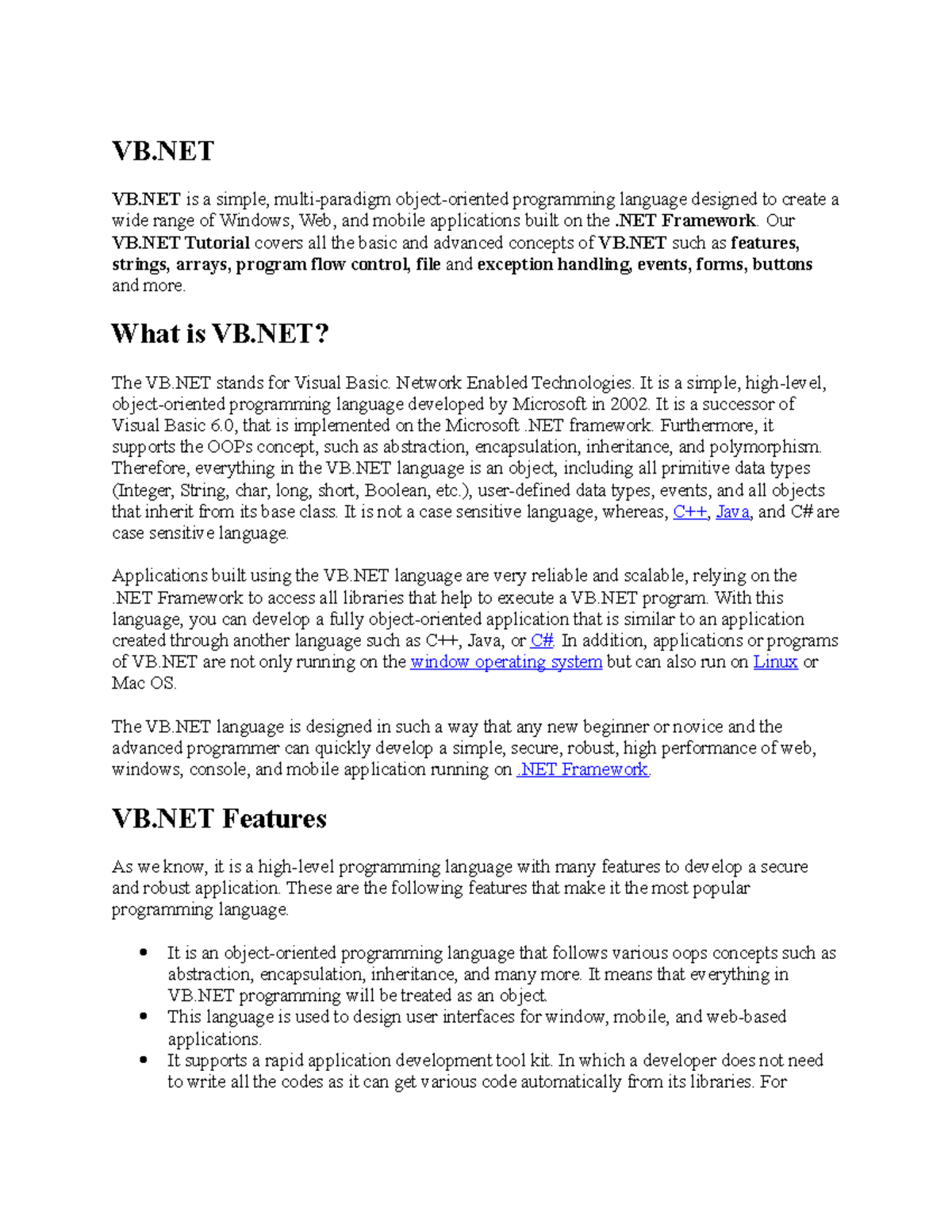 Introduction(2) - VB VB is a simple, multi-paradigm object-oriented programming language ...