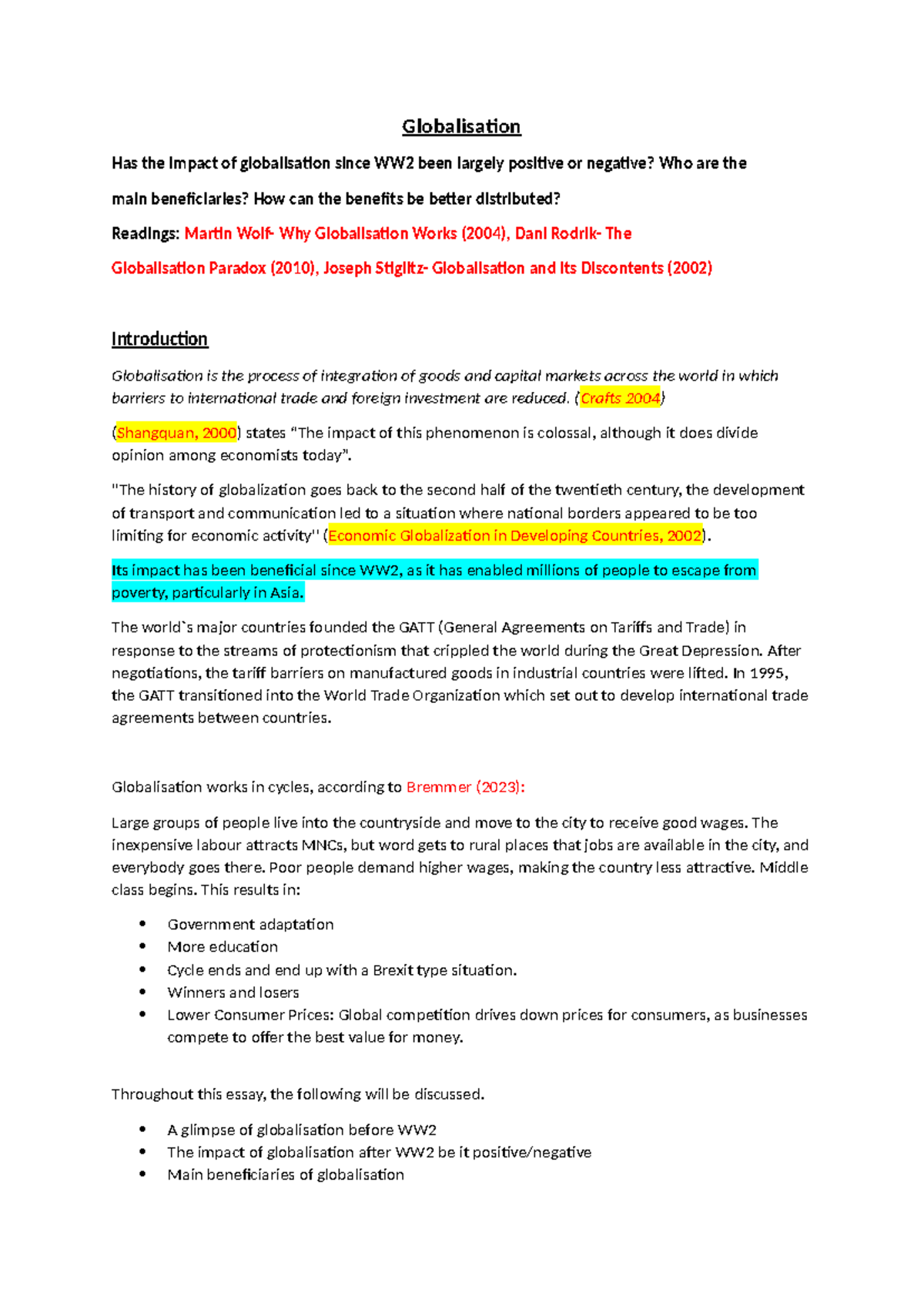 Globalisation - Exam question for EC4437. A1 standard - Globalisation ...