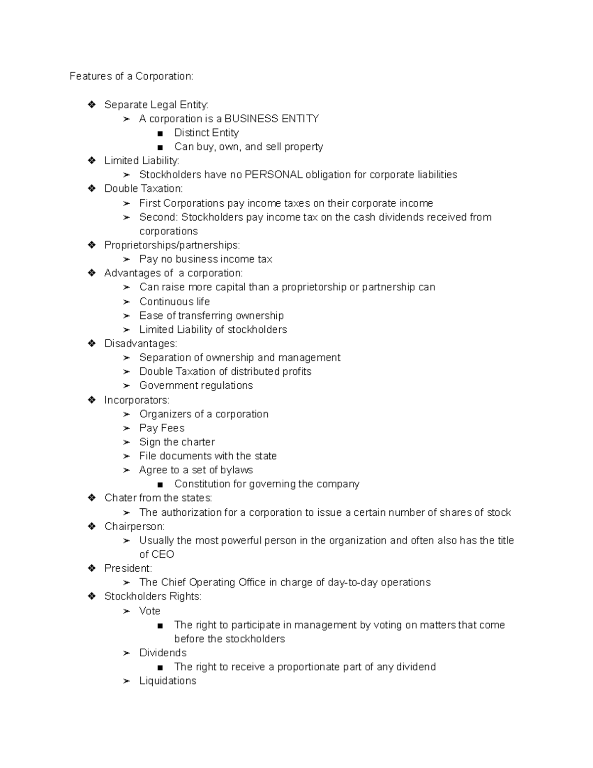 Chapter 10 Stockholder Equiity Features Of A Corporation Separate