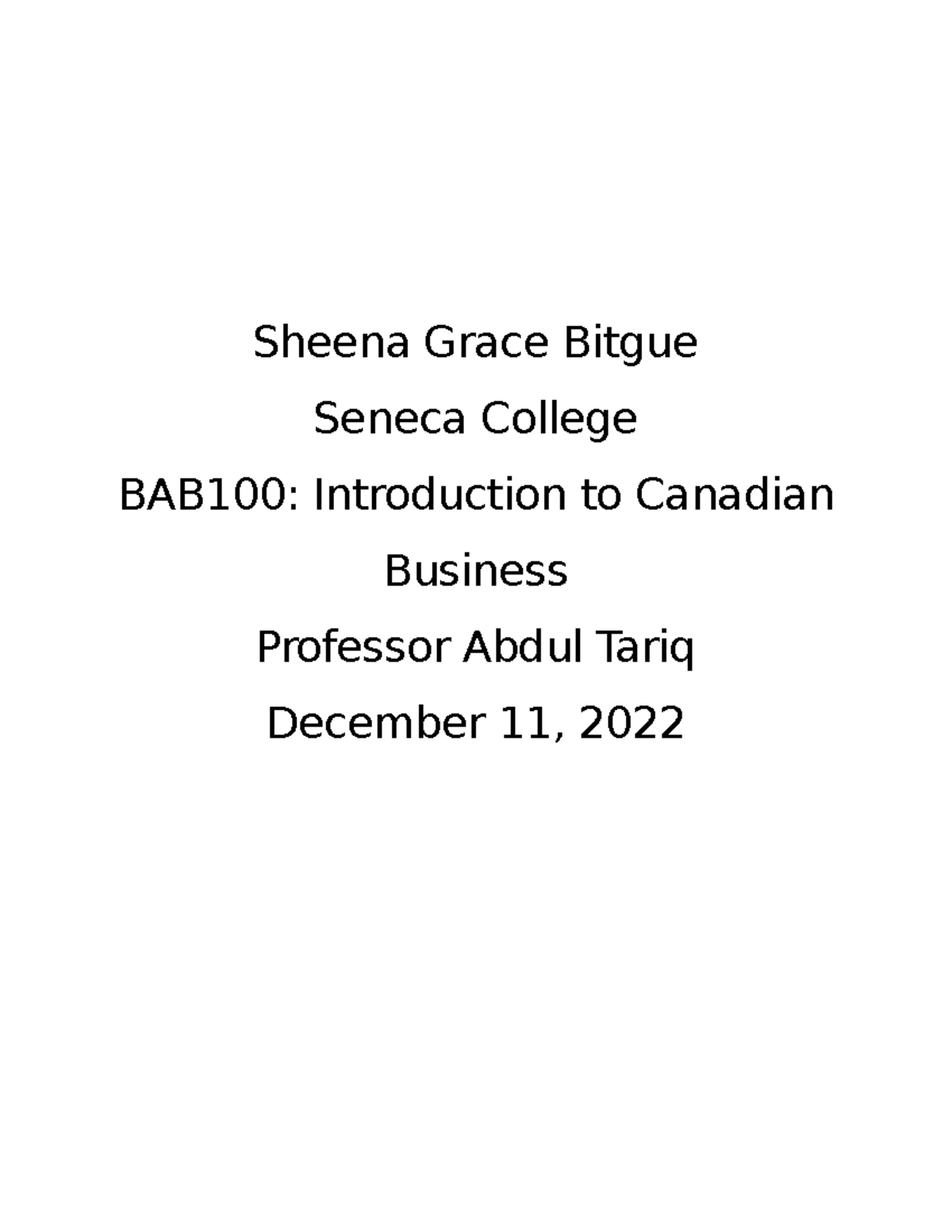 Final EXAM Business - Sheena Grace Bitgue Seneca College BAB100 ...