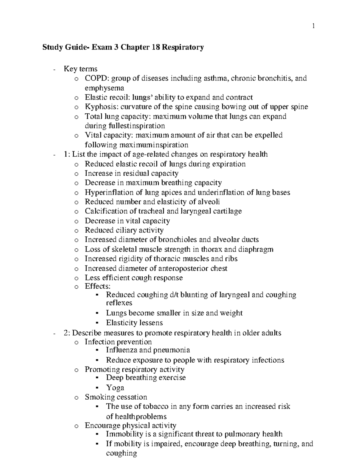 Study Guide- Exam 3 Chapter 18 Respiratory - Study Guide- Exam 3 ...