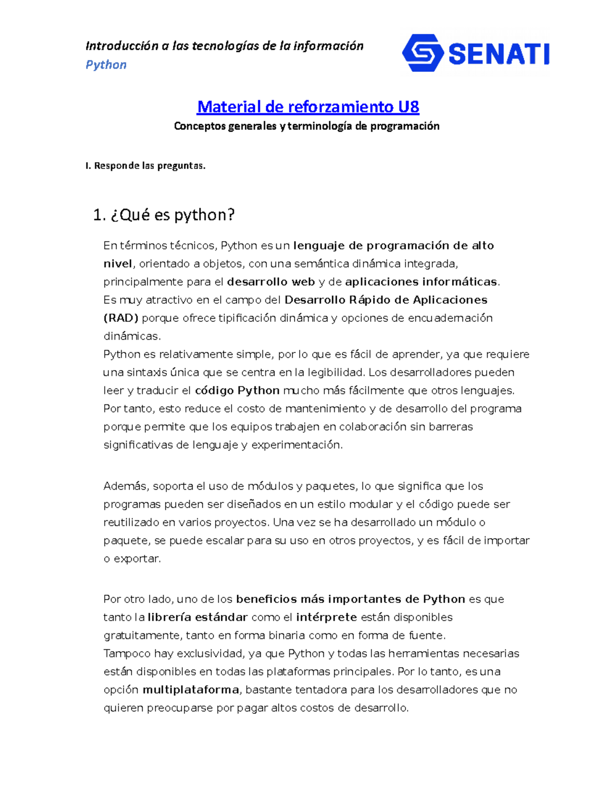 Material de reforzamiento U8 - ####### Python Material de reforzamiento ...