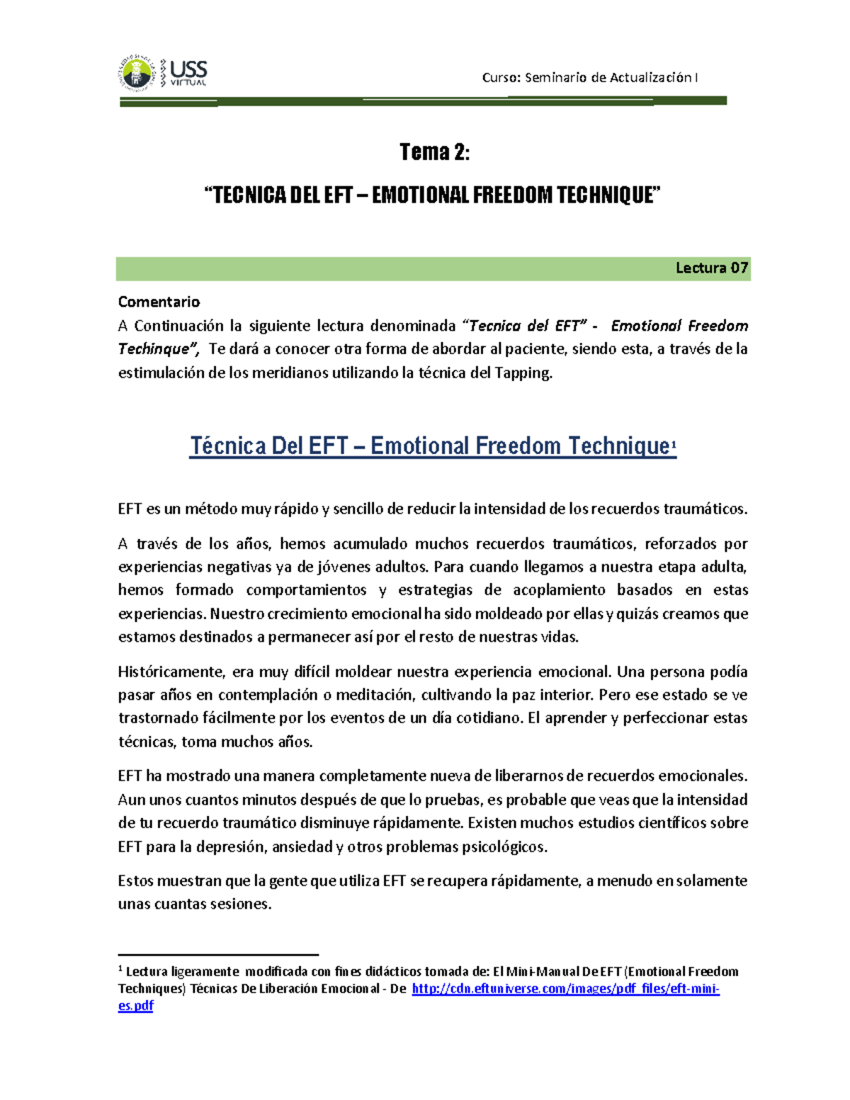 Lectura 7 Tecnica del EFT” - Emotional Freedom Techinque - Tema 2 ...
