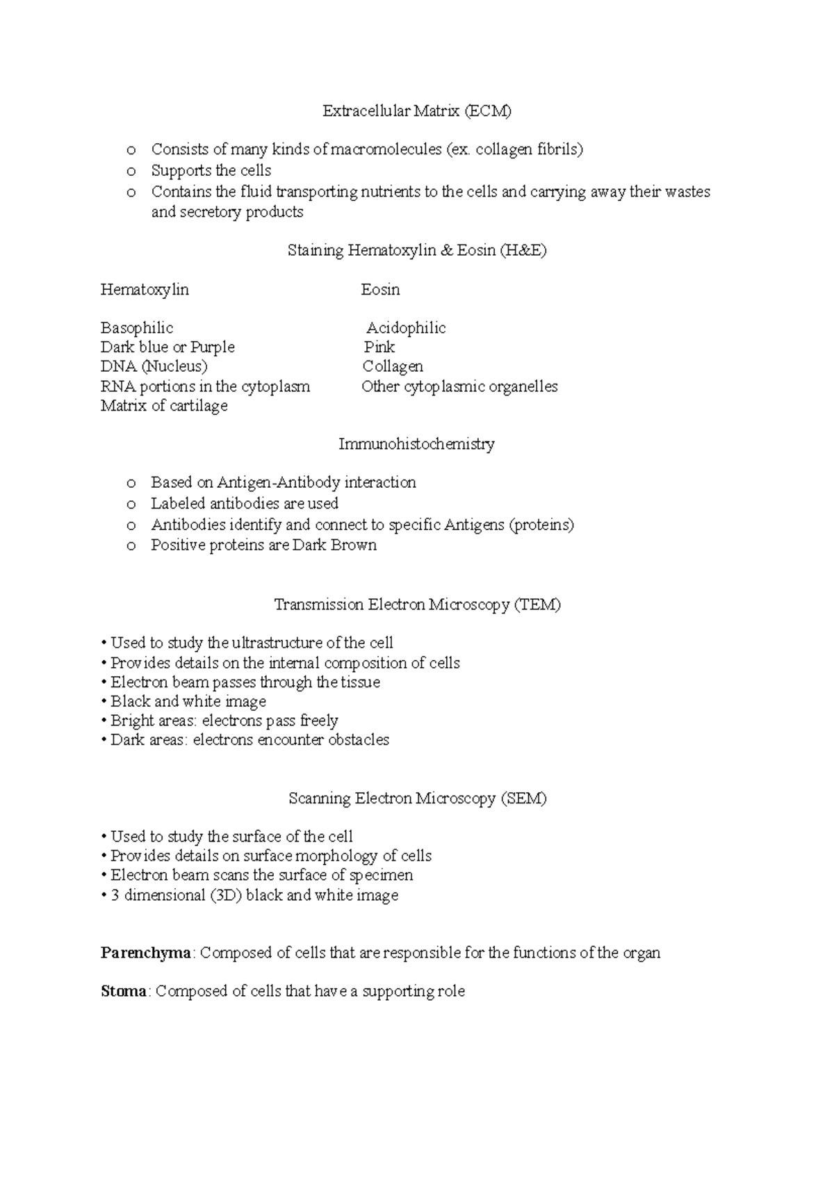 Histology Notes - Extracellular Matrix (ECM) o Consists of many kinds ...