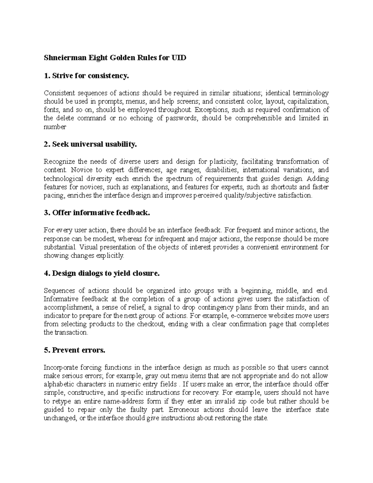 Lesson 5-Shneierman 8 golden rules for UID - Shneierman Eight Golden ...