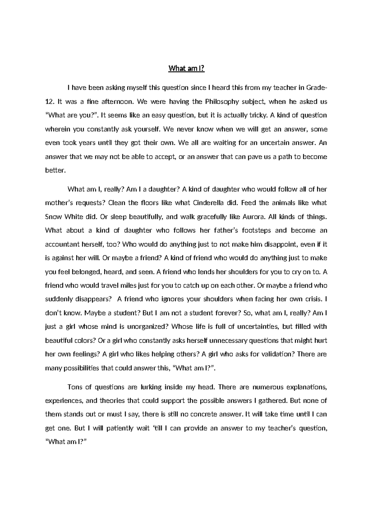 English Essay_What am I_self essay.docx - What am I? I have been asking ...