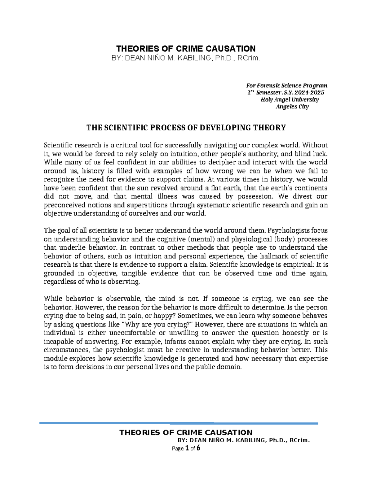 THE Scientific Process OF Developing Theory - THEORIES OF CRIME ...