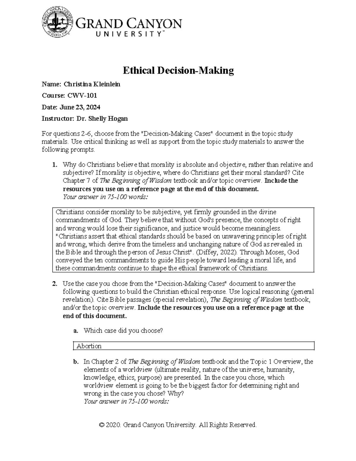 Ethical Decision Making Worksheet - Ethical Decision-Making Name ...