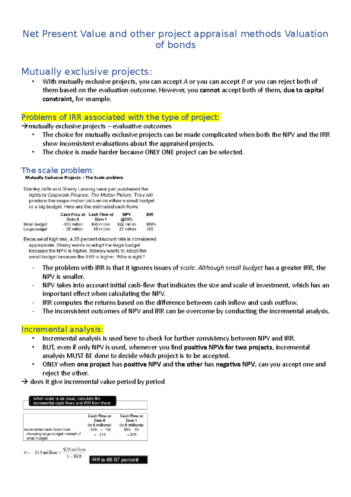 6 - Net Present Value and other project appraisal methods Valuation of ...