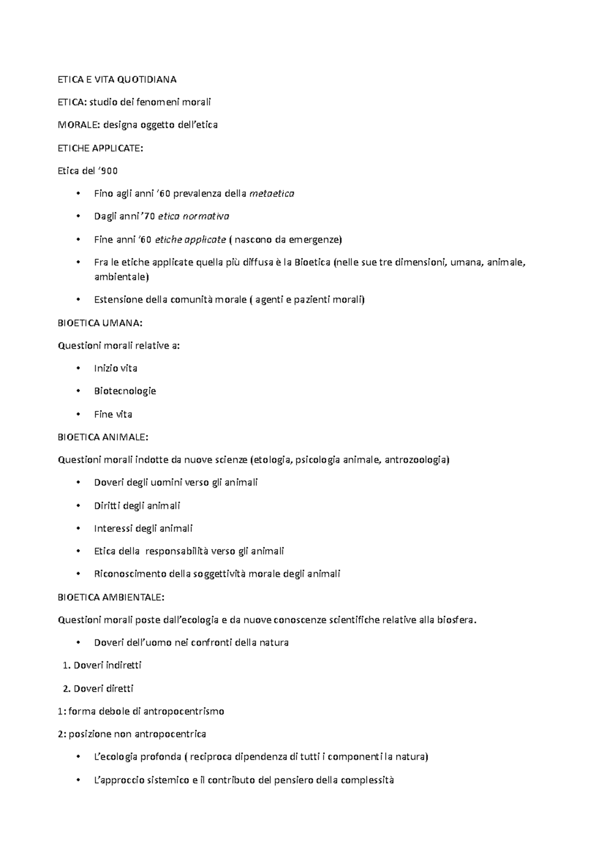 Elenco Puntato Esame Etica - ETICA E VITA QUOTIDIANA ETICA: studio dei ...