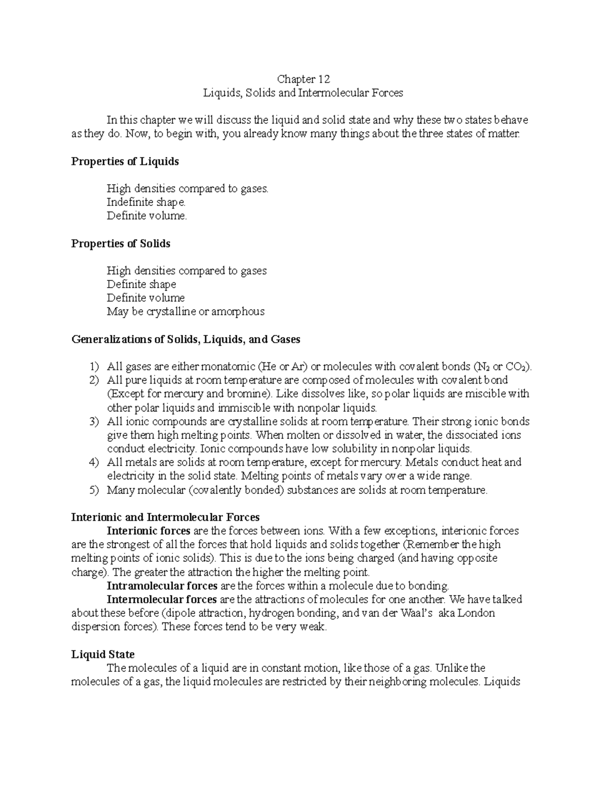 Chapter 12 - lecture notes - Chapter 12 Liquids, Solids and ...