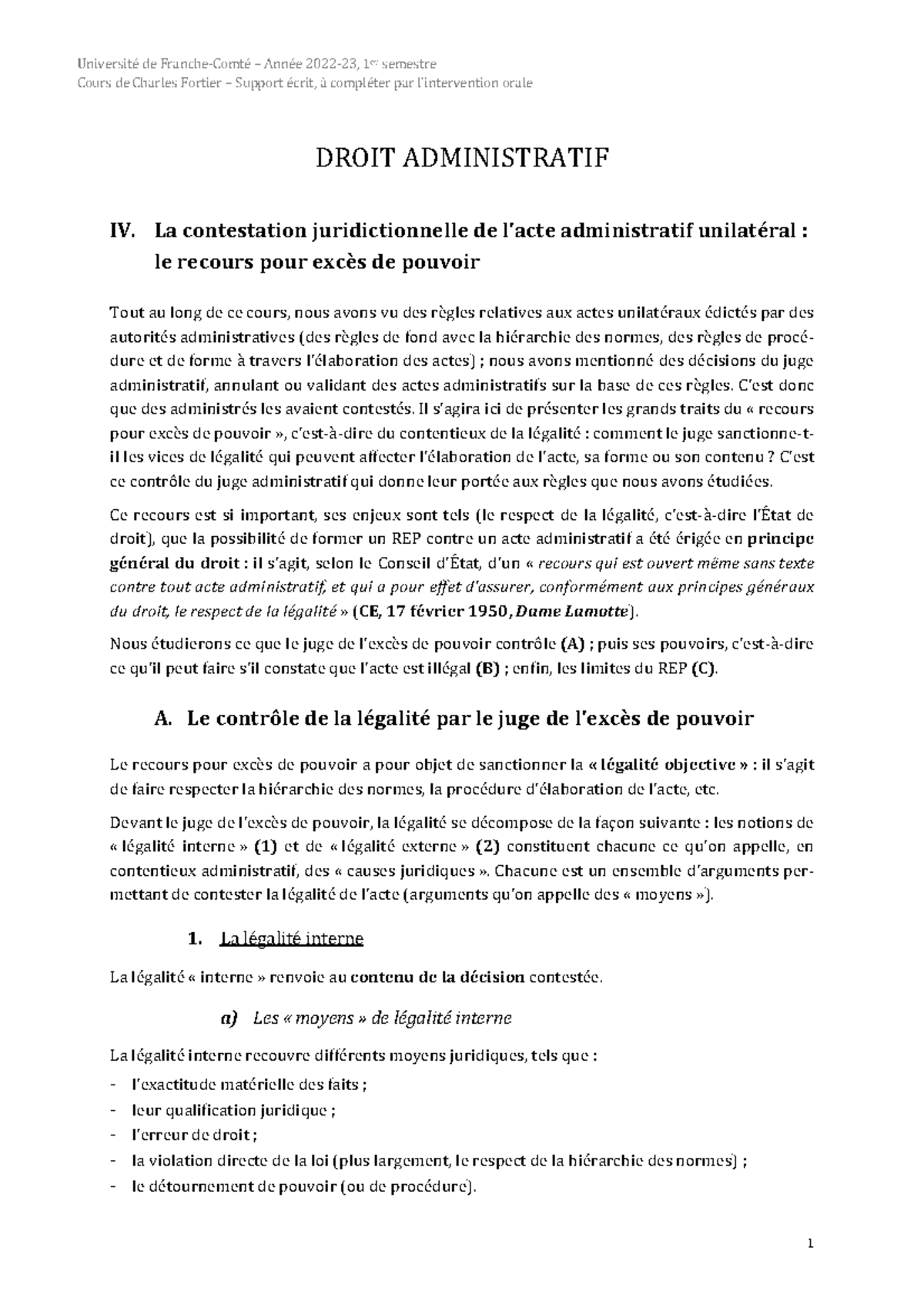 Droit adm., 2022-23, sem. 1 - Doc. 18, s Ã©ance 19 - Lundi 24 oct - Cours de Charles Fortier ...
