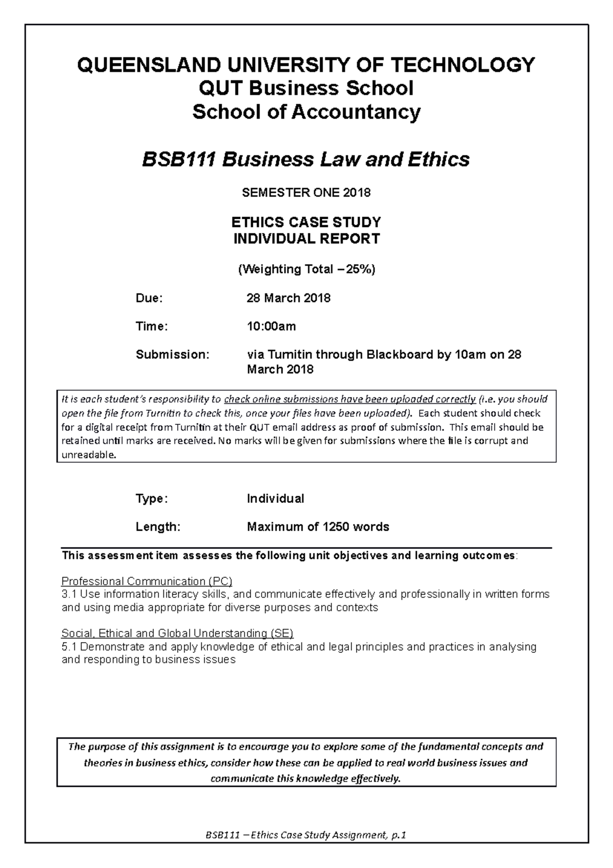 BSB111 Assignment task 0210 task sheet - QUEENSLAND UNIVERSITY OF ...