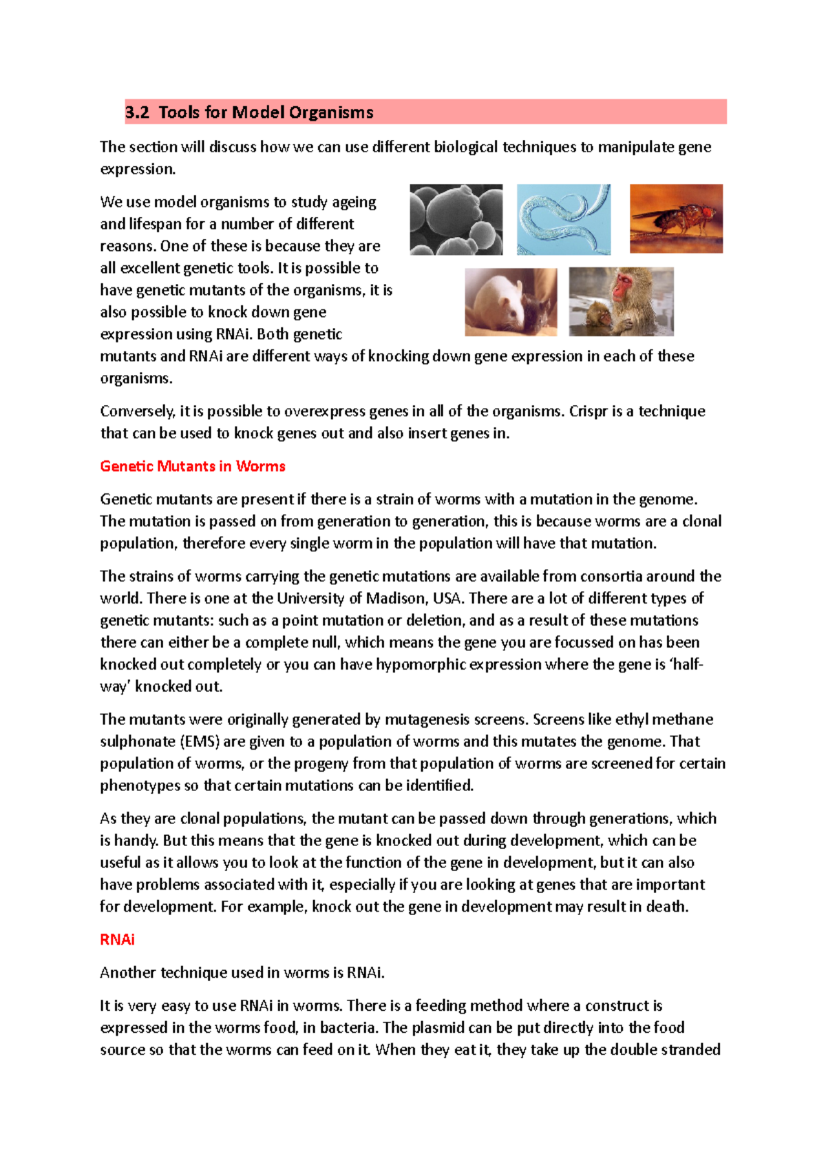 Week 3.2 Tools for Model Organisms - 3 Tools for Model Organisms The ...