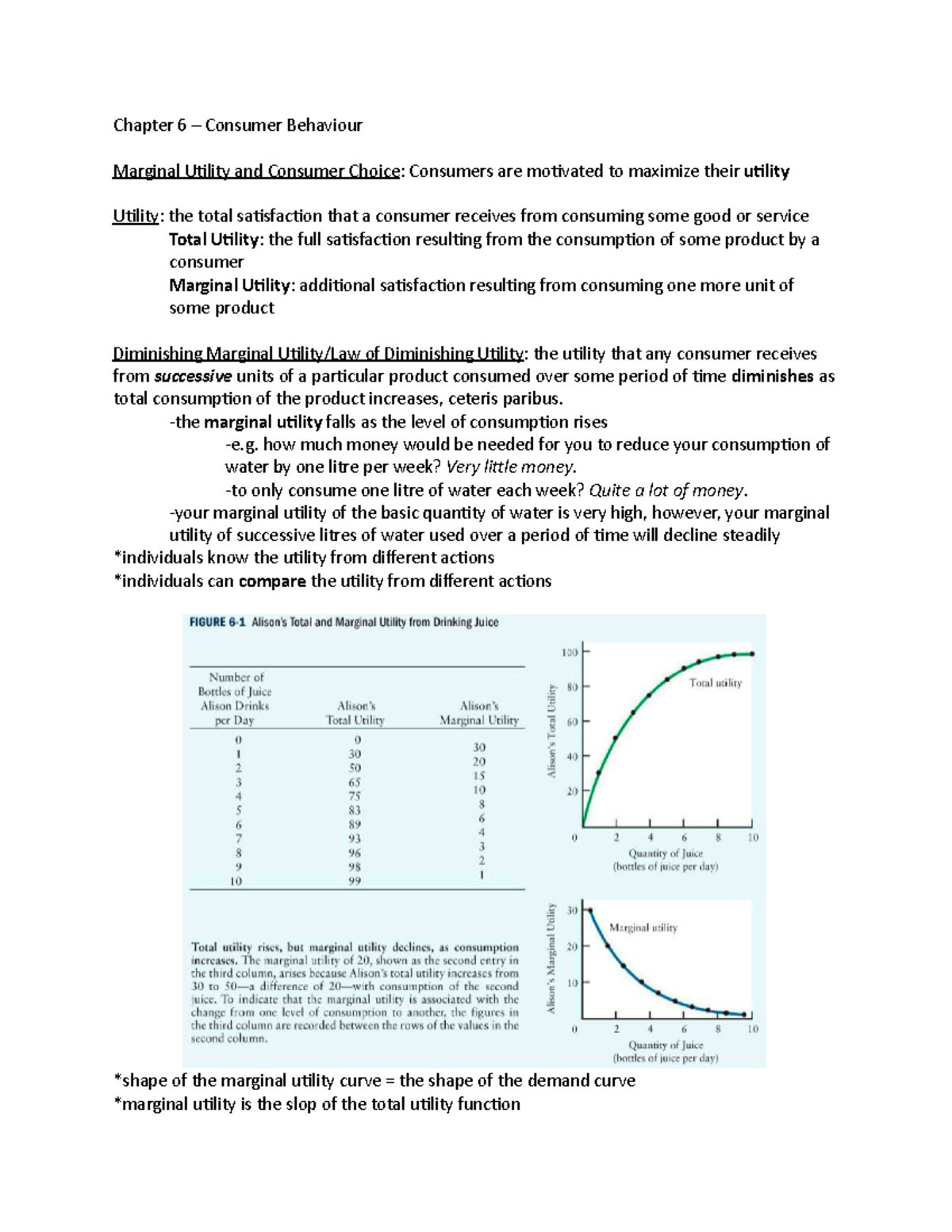 Chapter 6 - Chapter 6 – Consumer Behaviour Marginal Utility and Consumer Choice: Consumers are ...