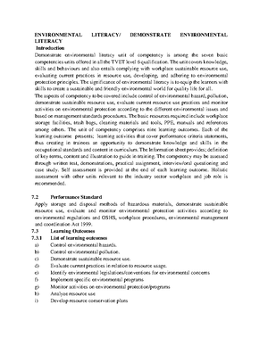 EVM Notes - ENVIRONMENTAL LITERACY Demonstrate sustainable resource use ...