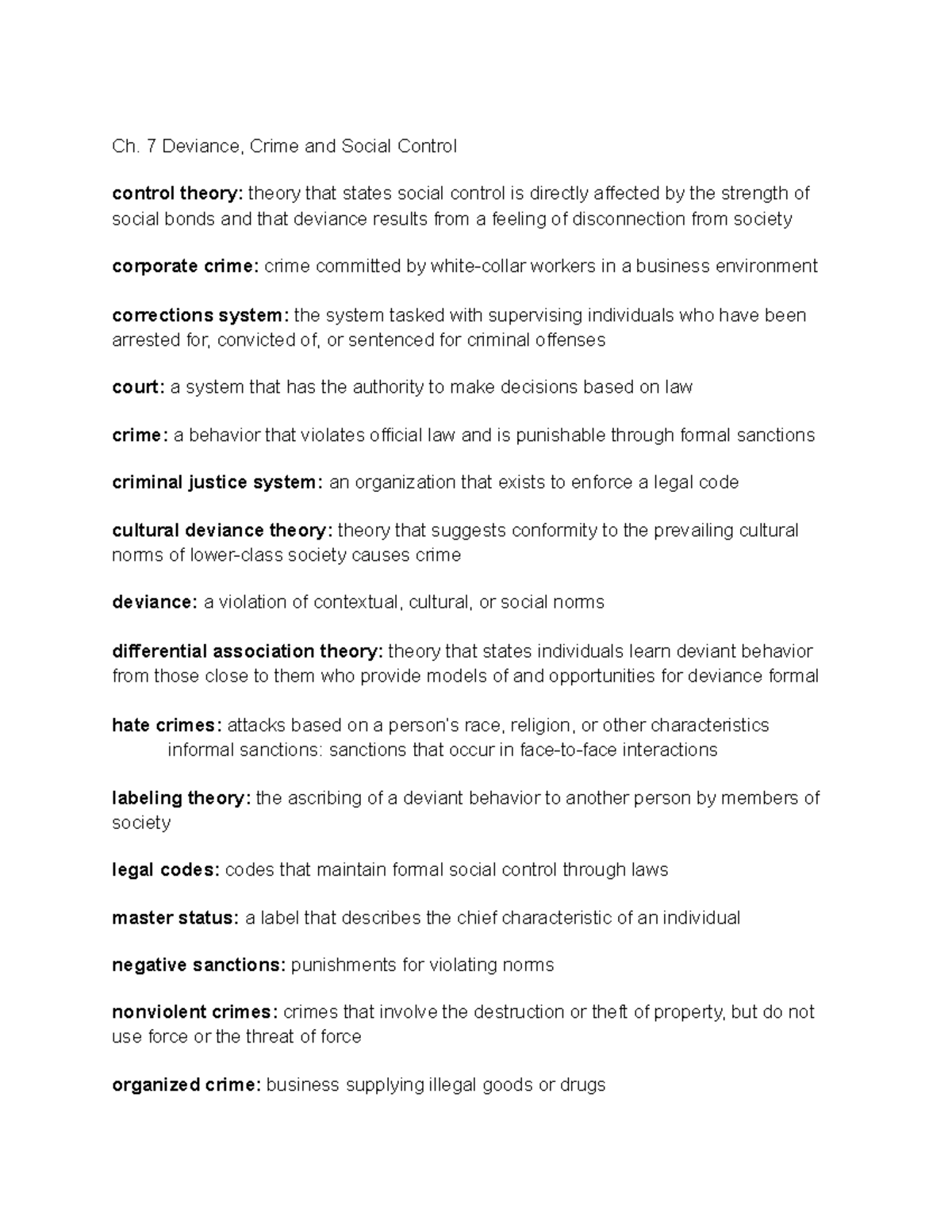 Sociology final study guide - Ch. 7 Deviance, Crime and Social Control ...