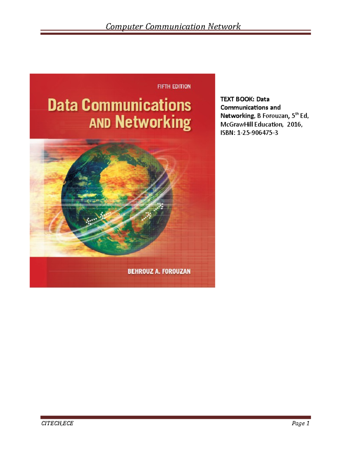 Module 1 - Its Really Easy to understand - Computer Communication Network CITECH,ECE Page 1 TEXT ...