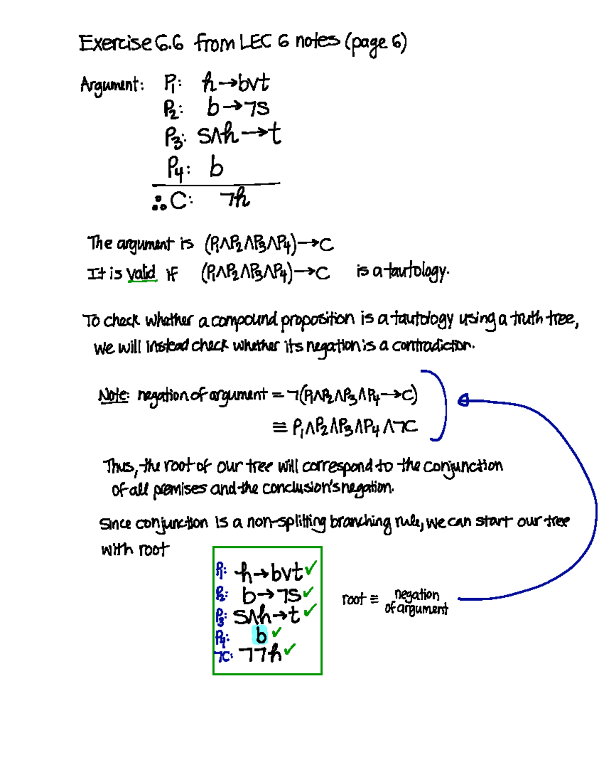Truth Tree-thorough Example - Exercise 6 Argument : R from notes LECG ...