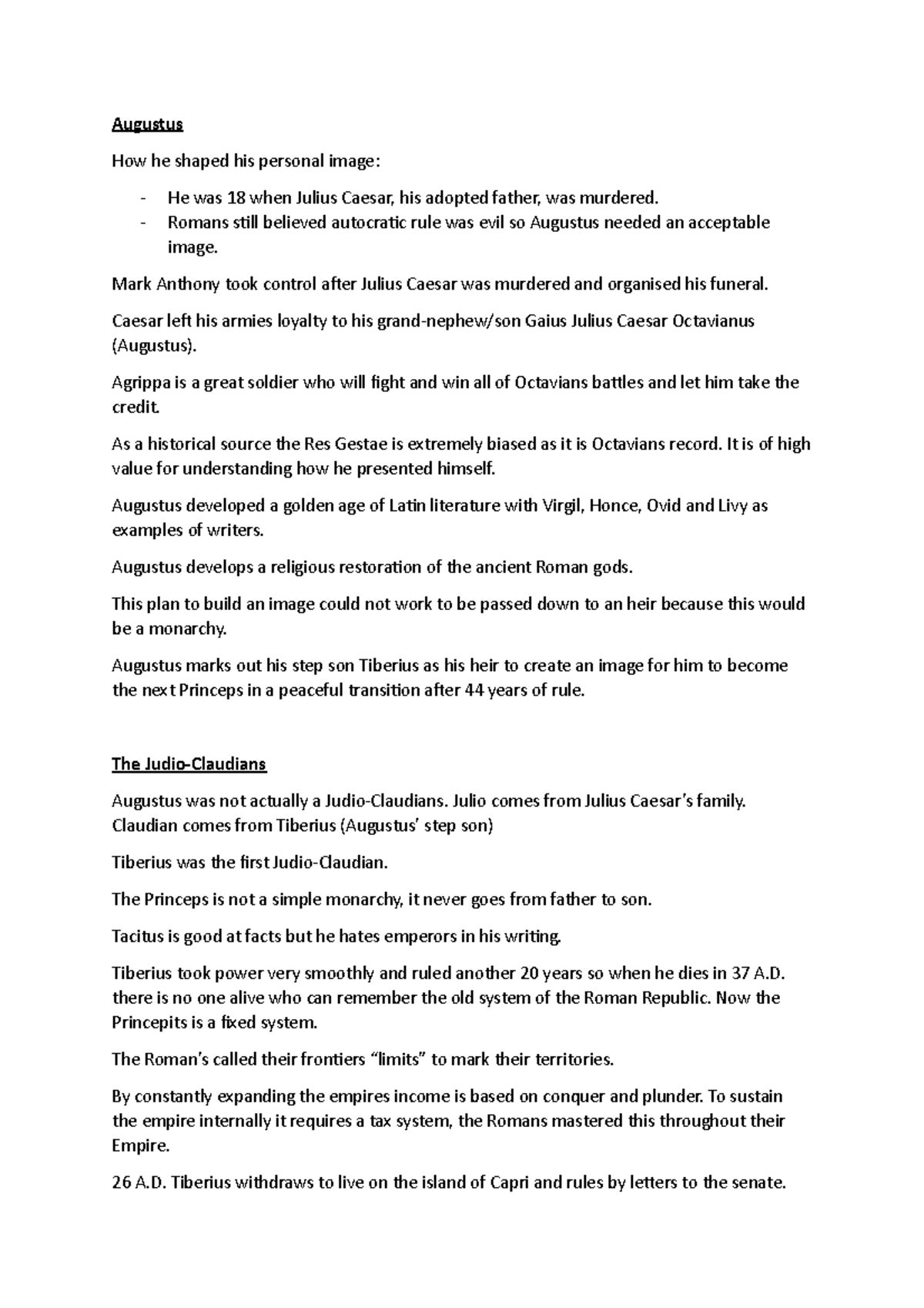 Lecture notes - Caesar Augustus - Augustus How he shaped his personal ...