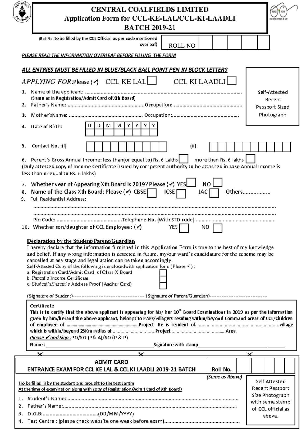 16 01 2019 application ccl ke lal ladali 2019 21 - APPLYING FOR:Please ...