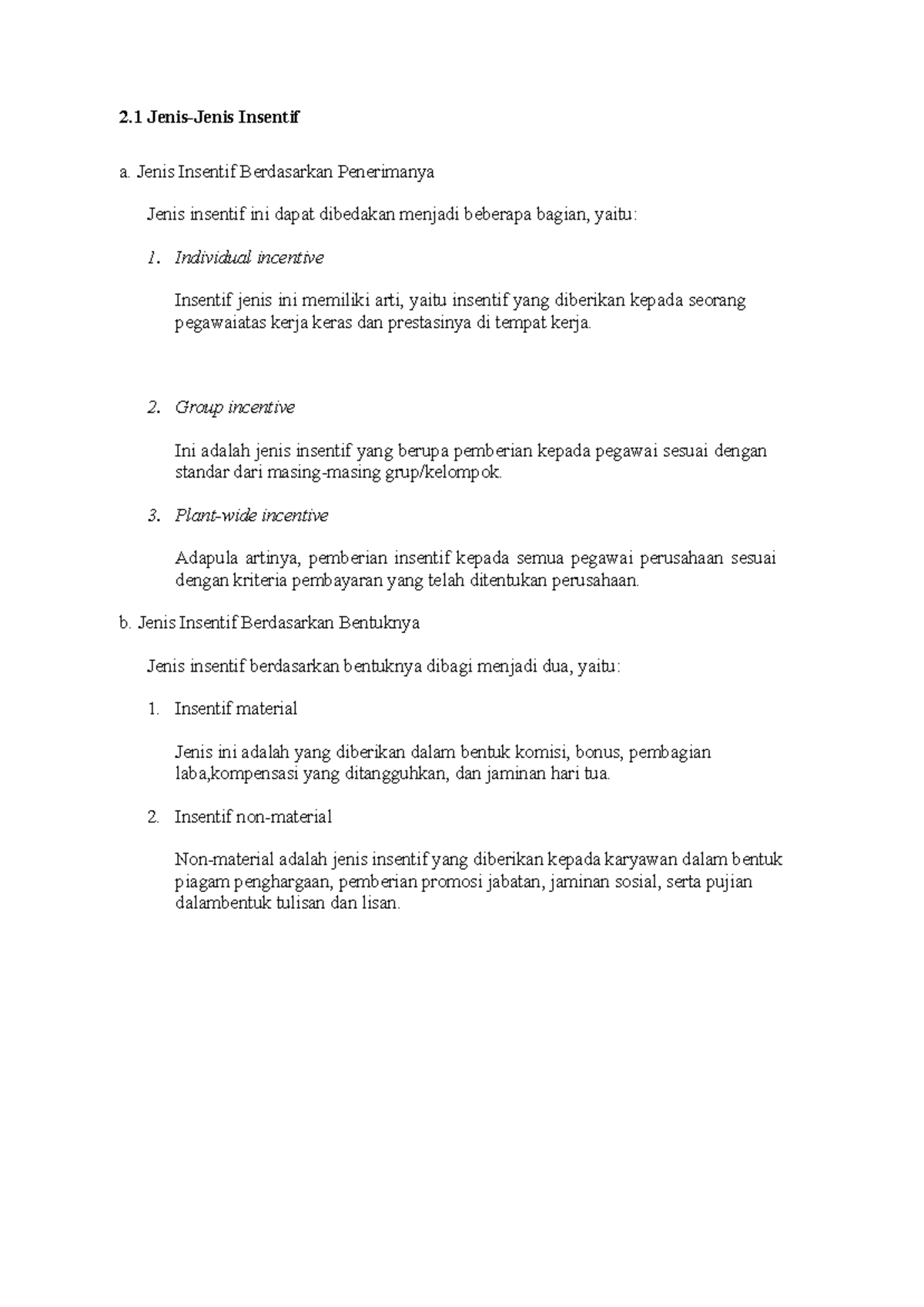 Sistem Insentif - 2 Jenis-Jenis Insentif a. Jenis Insentif Berdasarkan ...