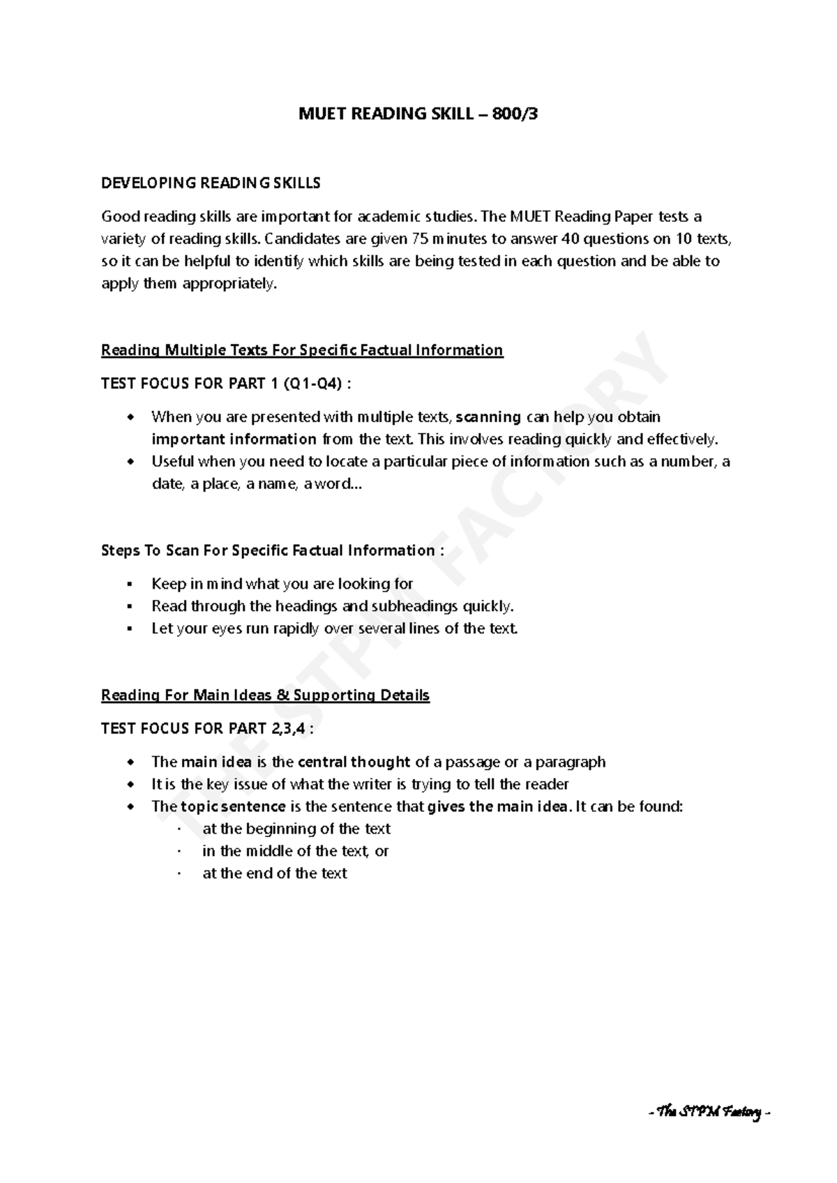 Skills FOR MUET Reading - THE STPM FACTORY MUET READING SKILL – 800/ 3 ...