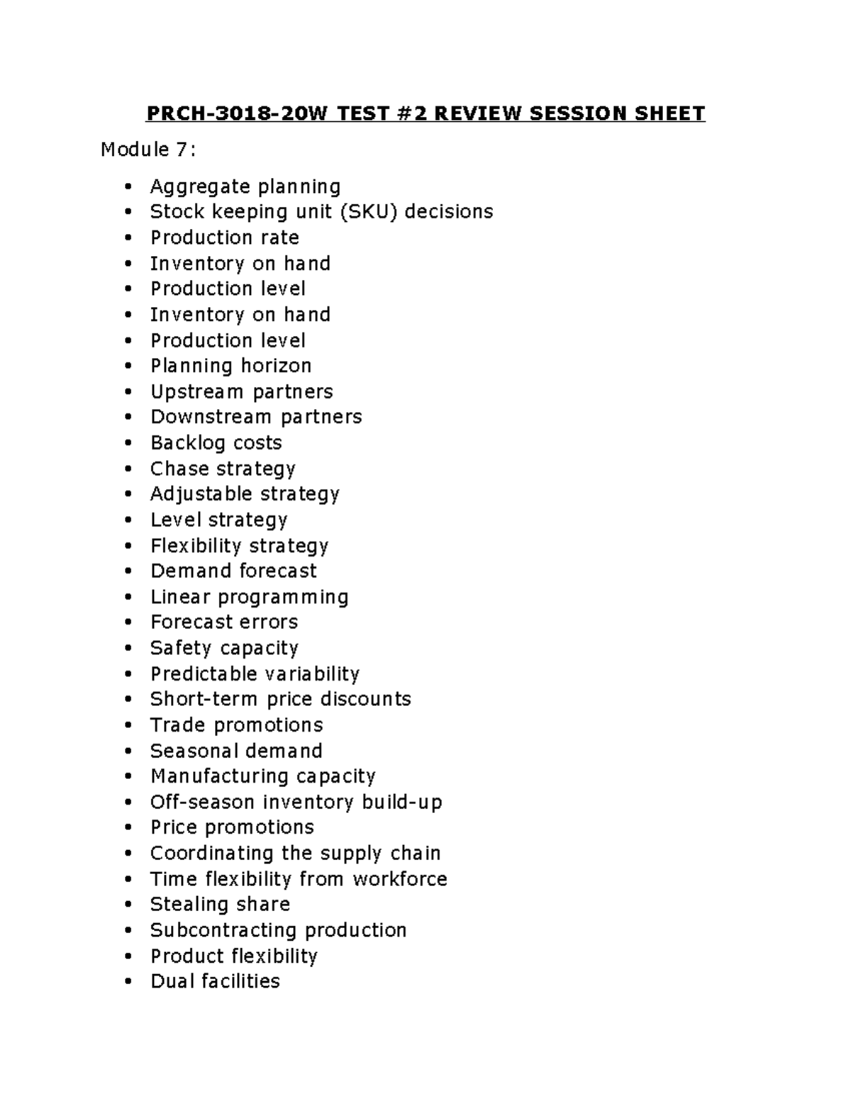 PRCH-3018-20W T #2 Review Session Sheet - PRCH-3018-20W TEST #2 REVIEW ...