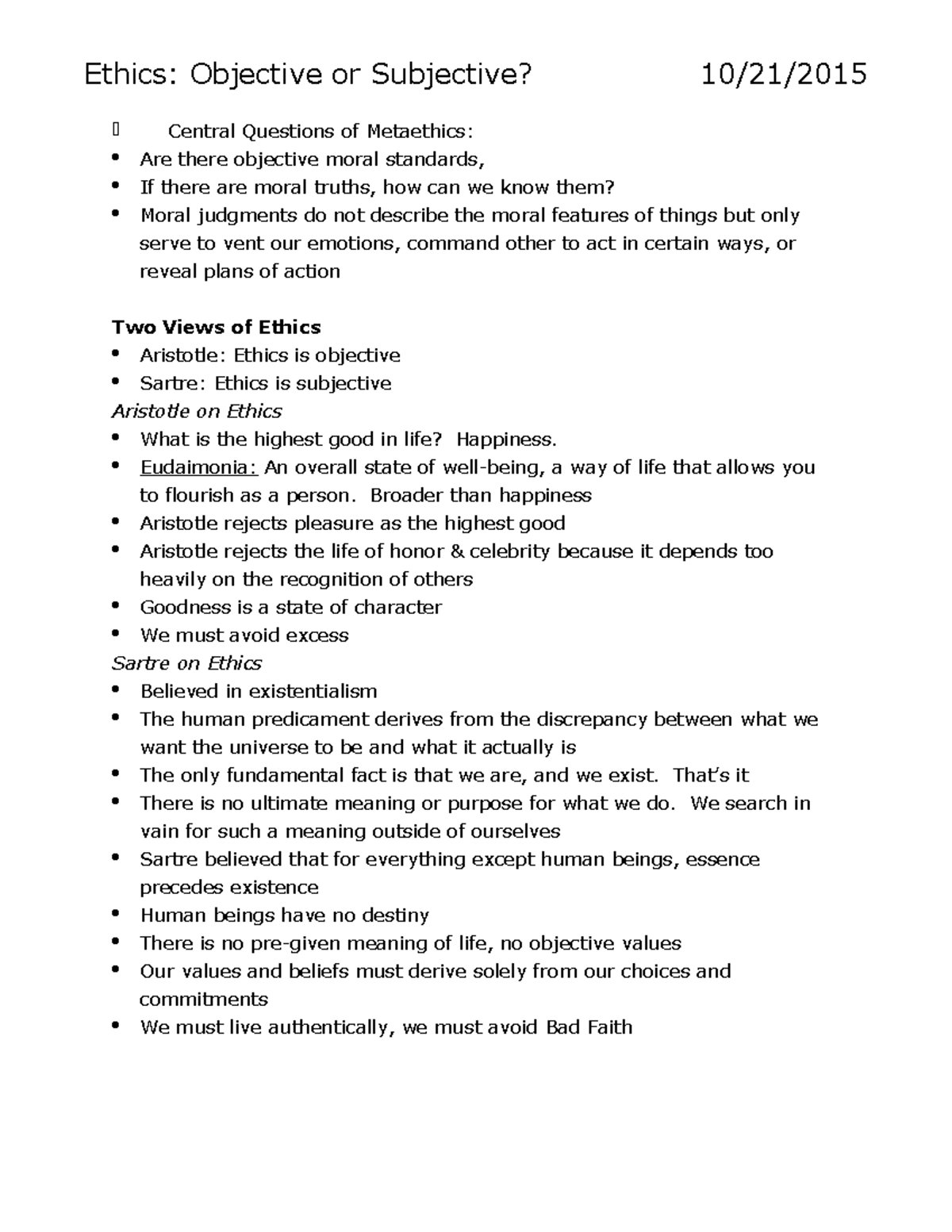 Subjectivism vs. Objectivism - Ethics: Objective or Subjective? 10/21 ...