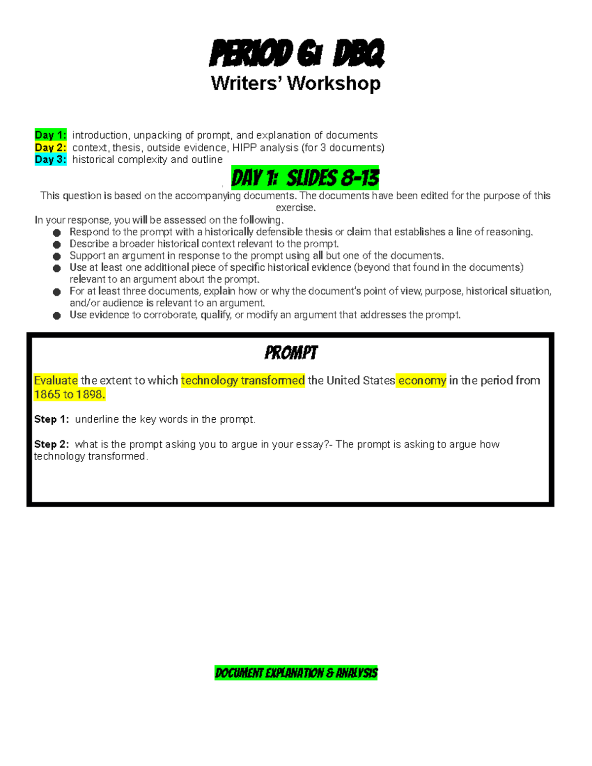 Period 6 Dbq Practice Period 6 Dbq Writers Workshop Day 1