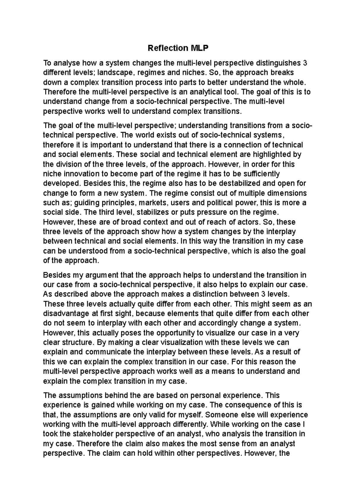 MLP Refelction - Reflection page MLP - Reflection MLP To analyse how a ...