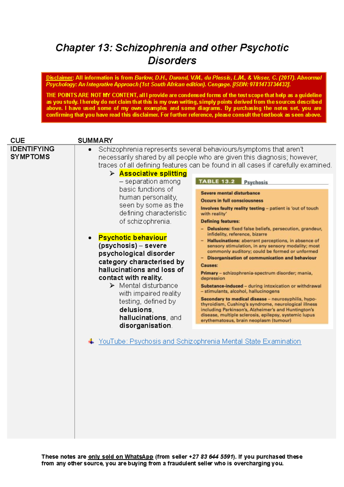 Adult Psychopathology Ch. 13 - Schizophrenia and other Psychotic ...