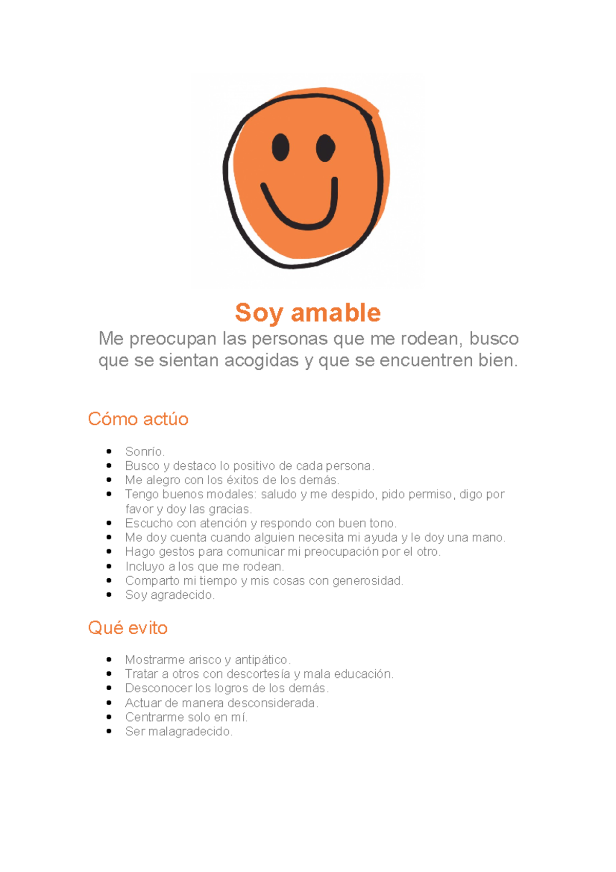 B. Soy Amable - material de trabajo - Soy amable Me preocupan las ...