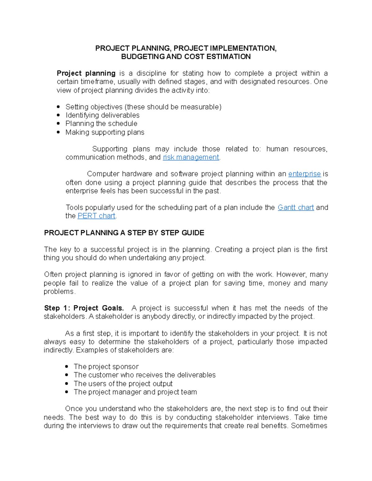 Project Planning - PROJECT PLANNING, PROJECT IMPLEMENTATION, BUDGETING ...