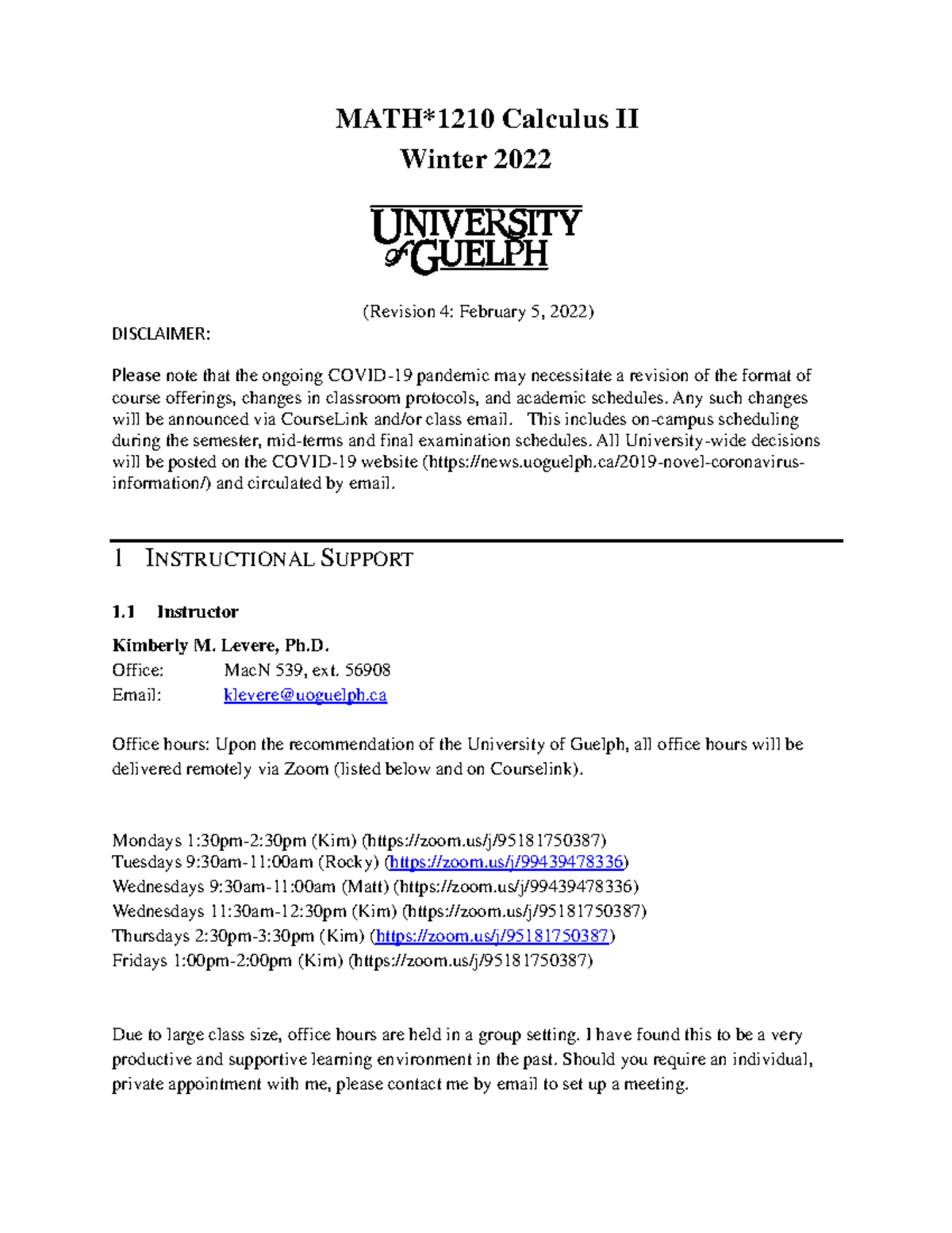 MATH1210-Course Outline-W22 - MATH*1210 Calculus II Winter 2022 ...