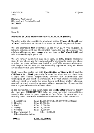 Week 3 - Demand Letter - Child Maintenance - Legal drafting - Studocu