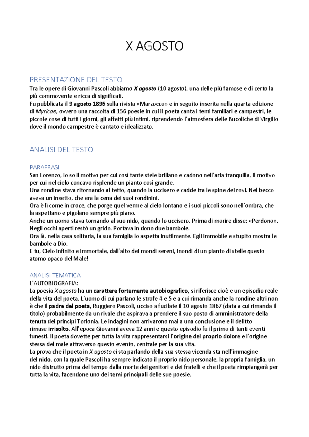Analisi approfondita della poesia "X agosto" di Giovanni Pascoli - X ...