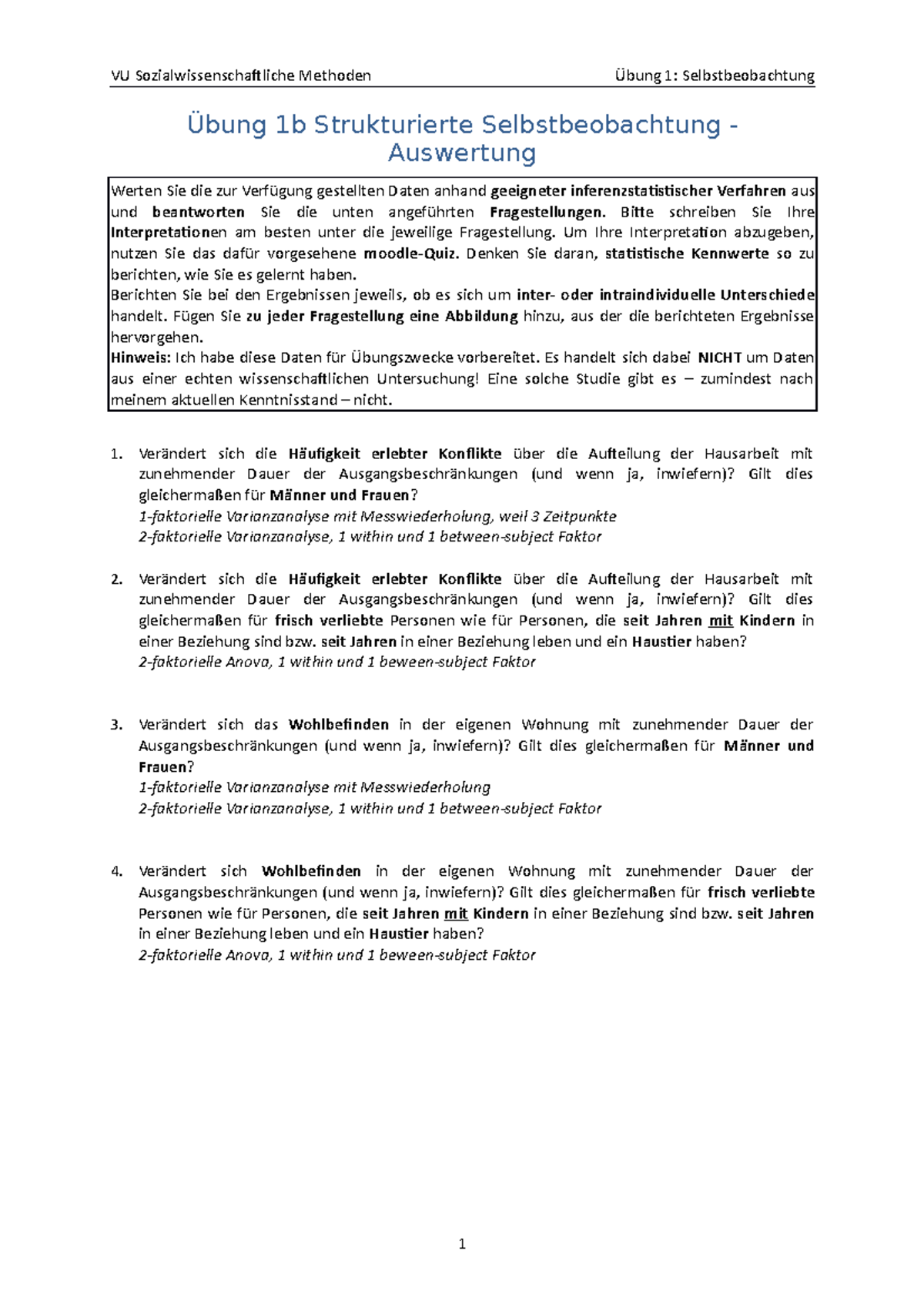 3b Auswertung Selbstbeobachtung - teilweise ausgearbeitet - VU Sozialwissenschaftliche Methoden ...