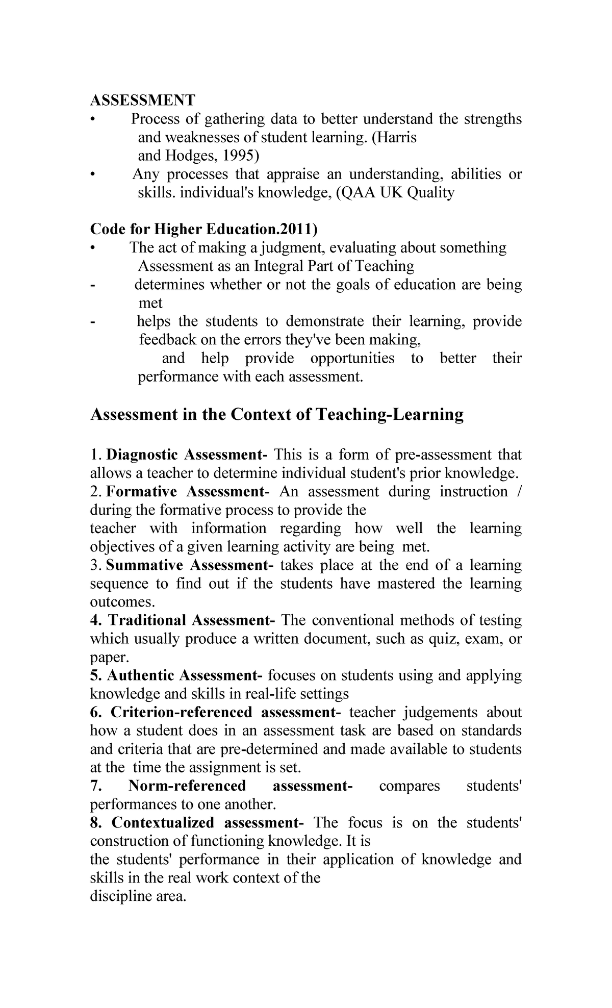 Assessment in learning 2 notes - ASSESSMENT • Process of gathering data ...