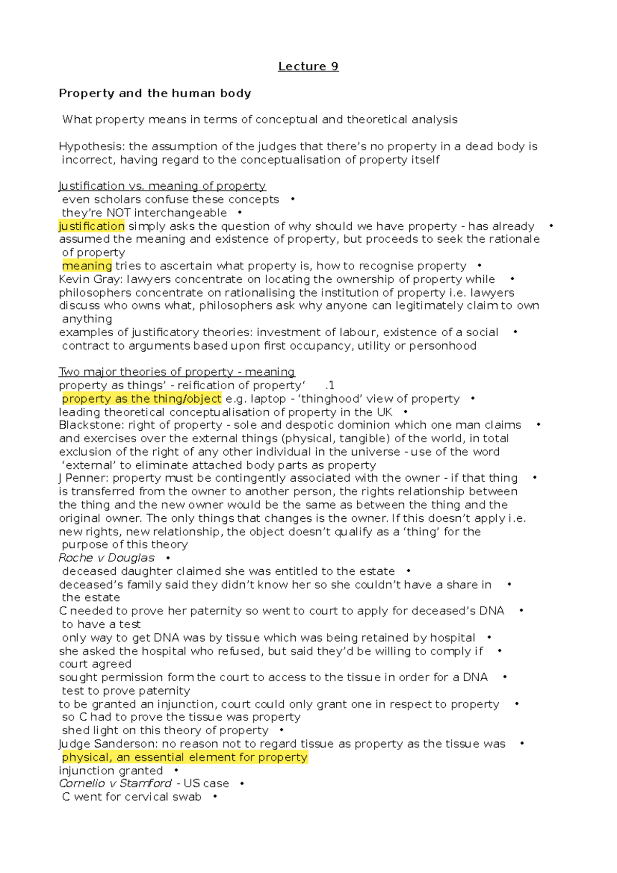 Lecture 9 - Property and the human body - Lecture 9 Property and the ...
