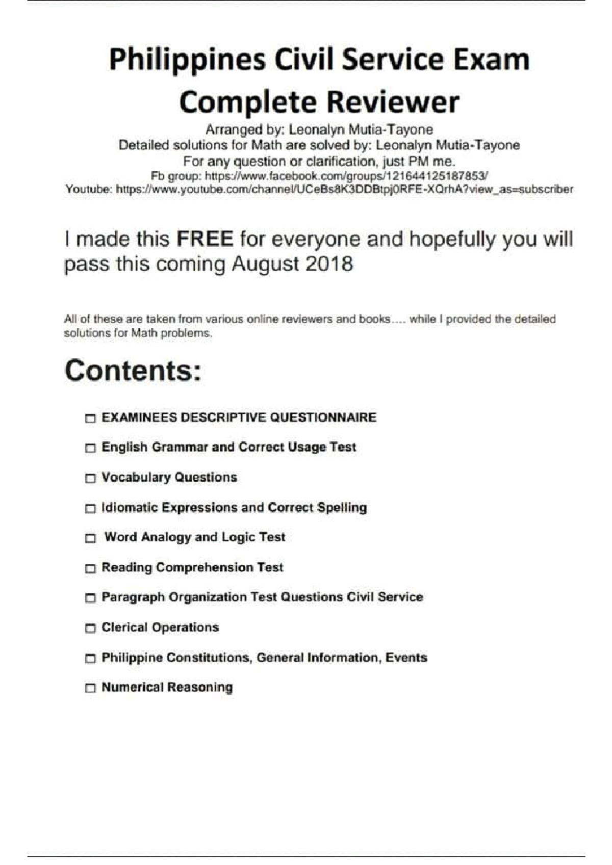 CSE - Reviewer - Philippines Civil Service Exam Complete Reviewer ...