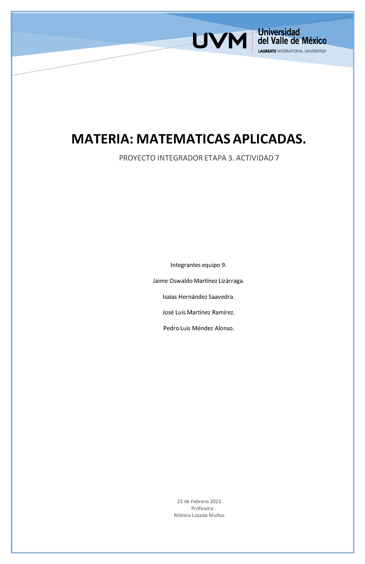 Actividad 7 terminada - MATERIA: MATEMATICAS APLICADAS. PROYECTO ...