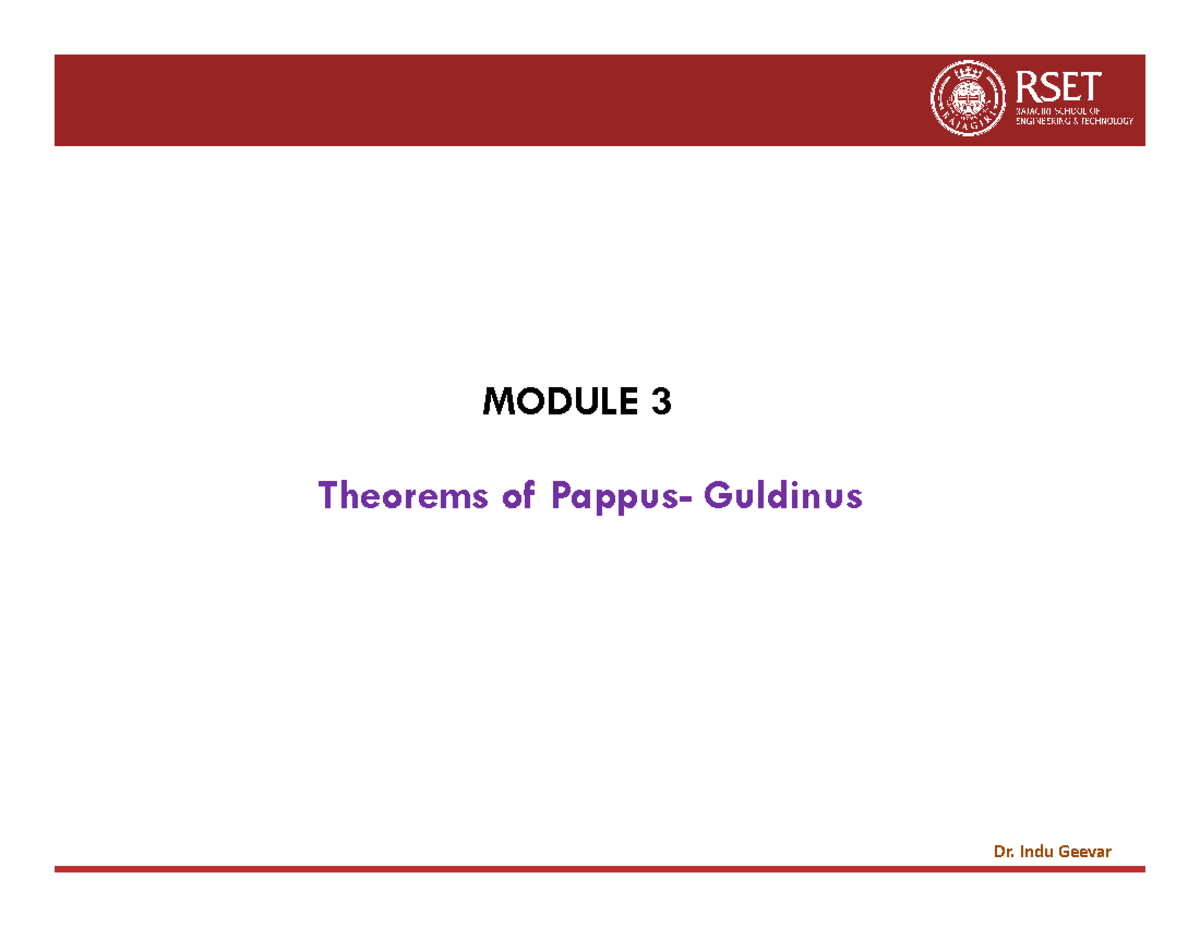 Module 3 pappus guldinus theorem - Theorems of Pappus- Guldinus MODULE ...