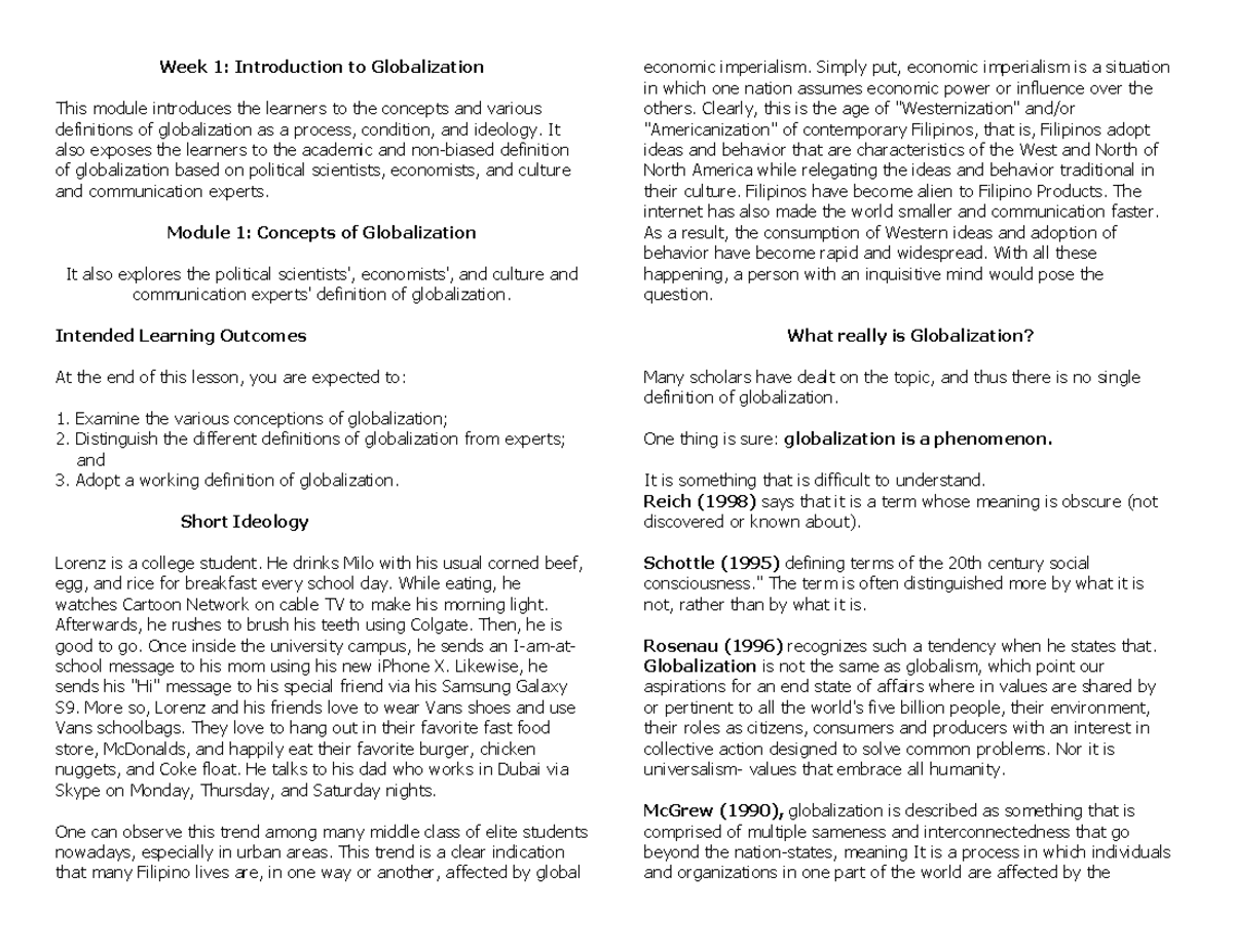 THE- Contemporary- World - Week 1: Introduction to Globalization This ...