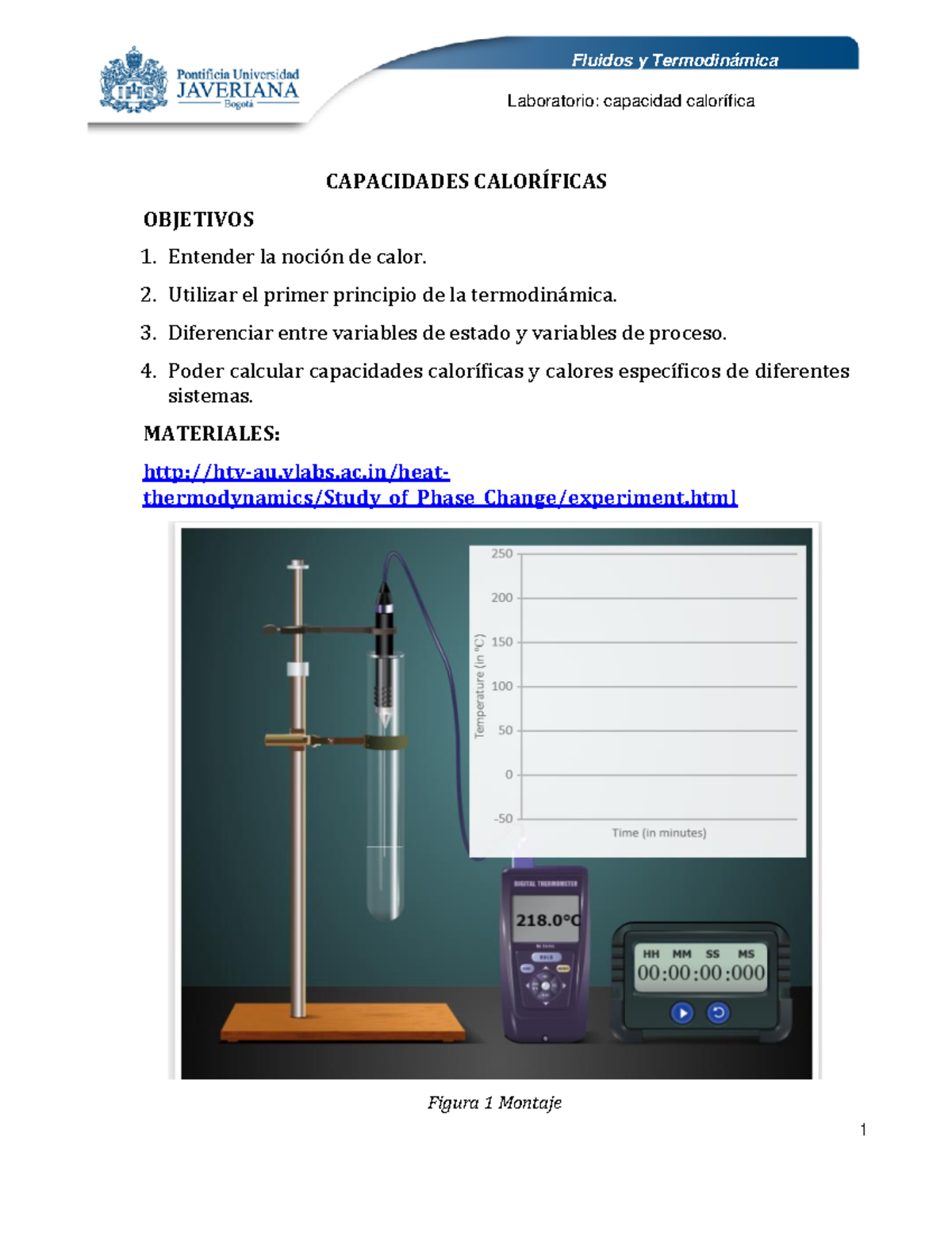 LAB capacidad calorífica - 1 Fluidos y Termodinámica Laboratorio ...
